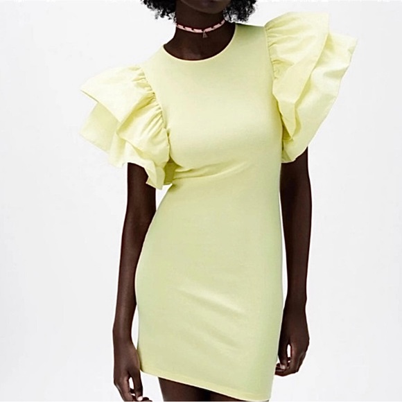 Zara | Dresses | Zara Yellow Ruffle Sleeve Dress | Poshmark
